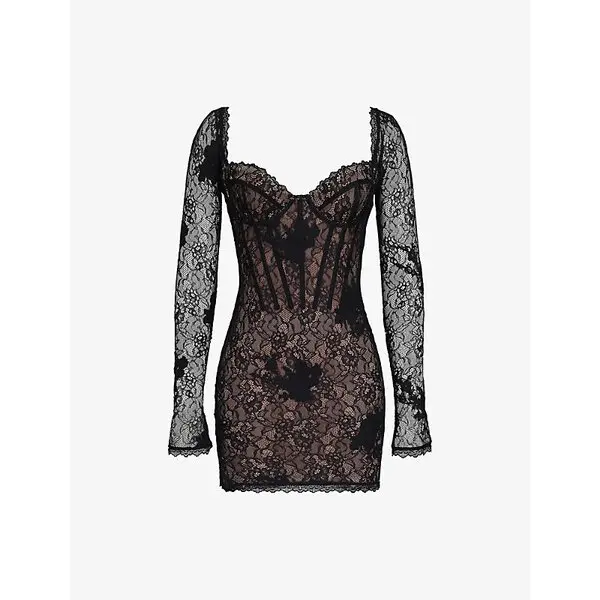 House Of Cb Lucienne Floral-lace Mini Dress - Black