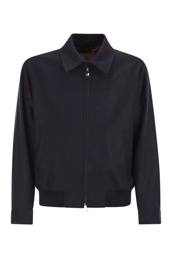 BARACUTA G18 Melton Wool And Cashmere Bomber Jacket - Blue