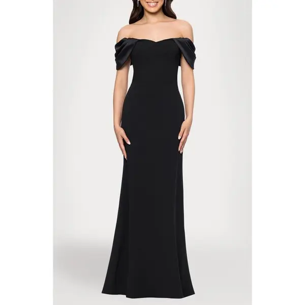 BLONDIE NITES Off-the-shoulder Scuba Knit & Crepe Mermaid Gown - Black