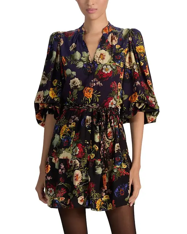 Alice + Olivia Antonette Mini Shirt Dress - Medium Grey Combo