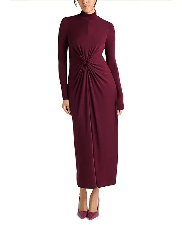 red fitted formal dress Ribbed Knit Mock Neck Dress L main image 1