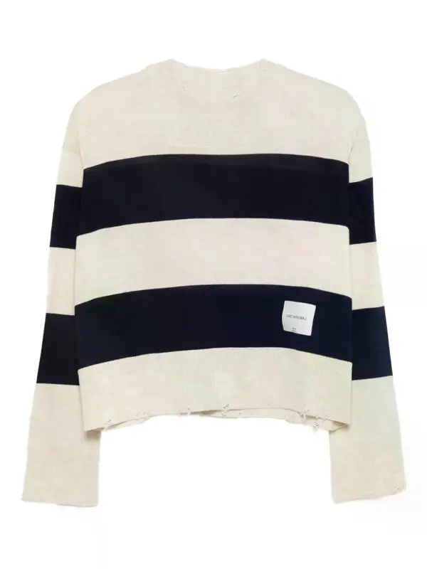 Laboratorio Capri Striped Frayed Knitted Sweater - Neutrals