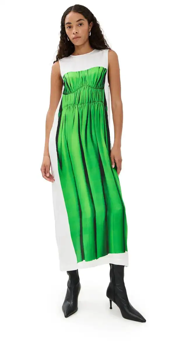 tibi green silk dress Tibi 4-Ply Silk Long Sleeve Cocoon Dress in Green main image 1