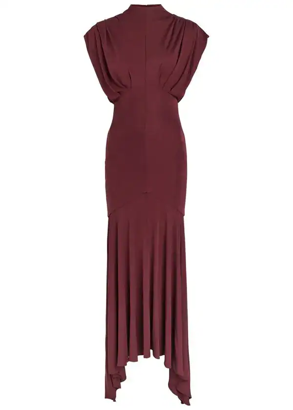 bodycon one shoulder dress Burgundy Puff Sleeve Midi Dress L