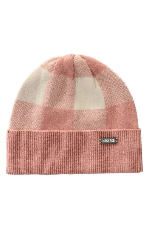 Mackage Cowan Jacquard Check Recycled Wool-blend Beanie - Muted Clay-cream