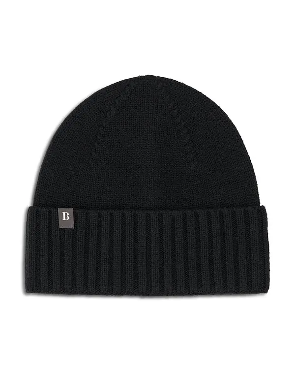 Boggi Milano Merino Wool Half Rib Beanie - Black