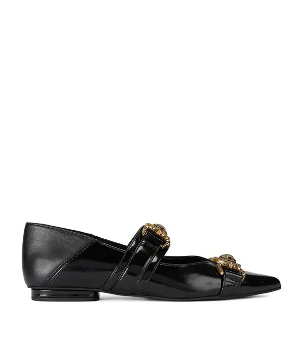 Kurt Geiger Leather Embellished Mansion Flats - Black