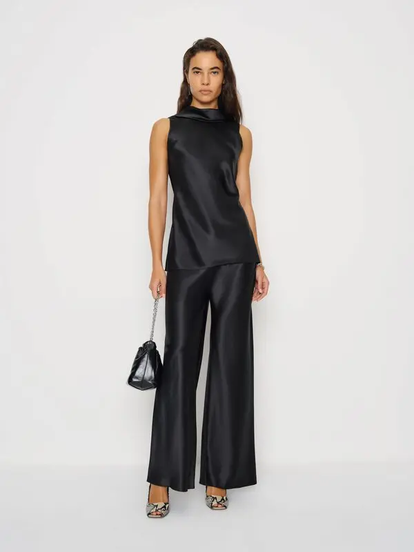 REFORMATION Angela Silk Two Piece - Black