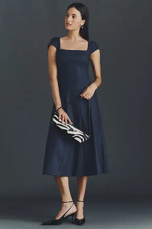 midi a line sweater dress Long A-Line Formal Dress with Three-Quarter Sleeves– PromGirl