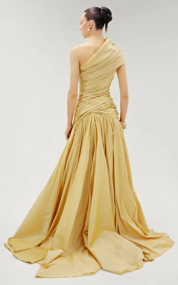 MARMAR HALIM Ruched Aysmmetric Gown - Khaki