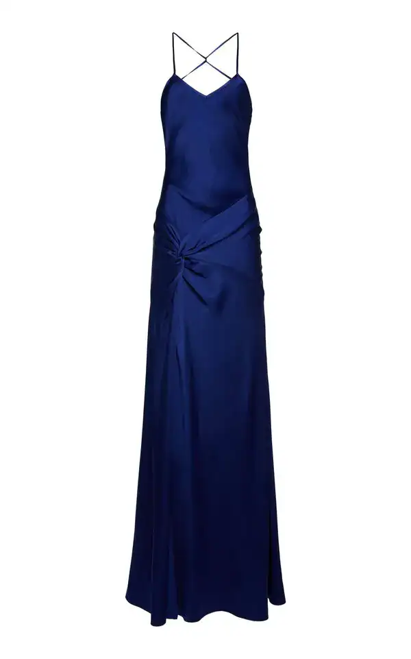 Victoria Beckham Twist Detail Maxi Slip Dress - Navy | Editorialist