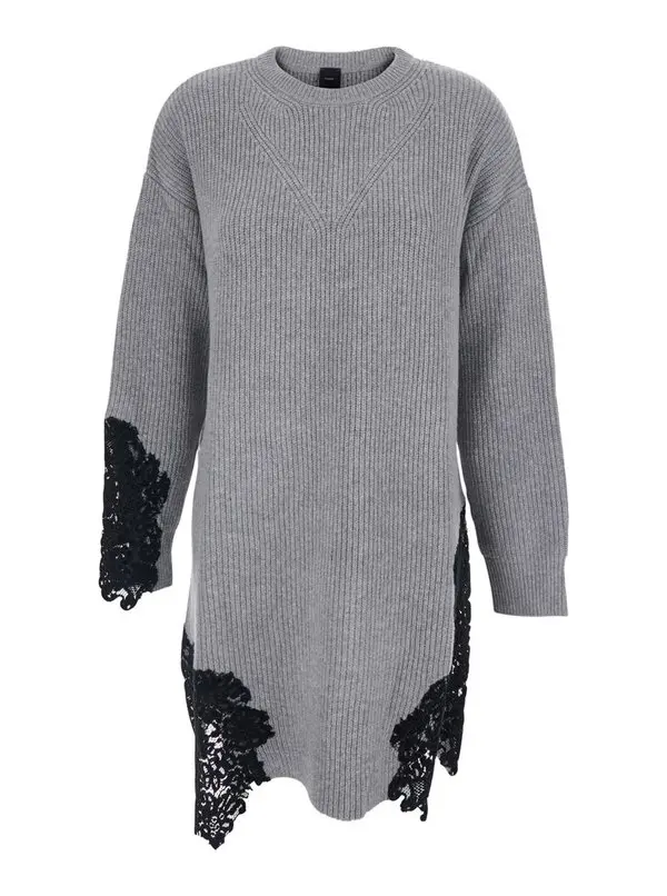 Pinko Ribbed Wool Blend Dress With Mesh Detailing