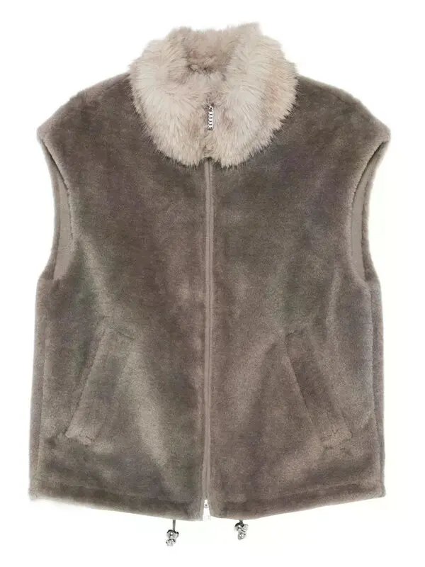 MARCCAIN Fur-collar Zip-up Gilet - Grey