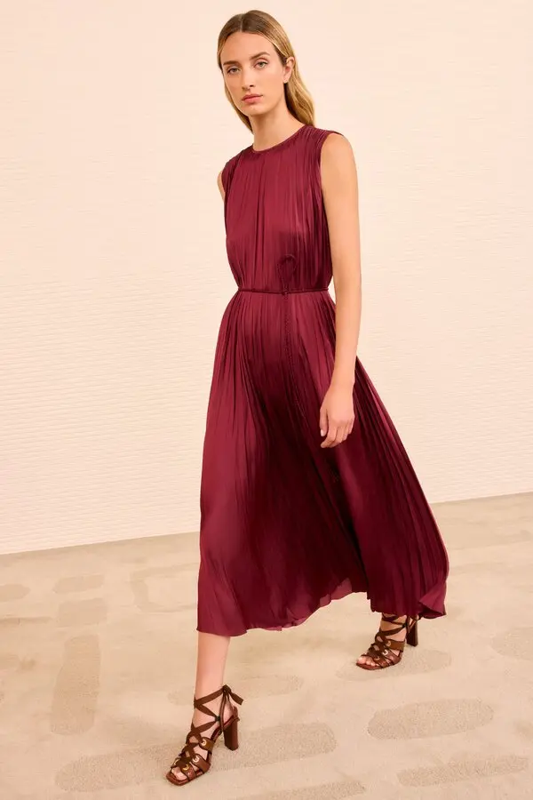 Ulla Johnson Fianna Pleated Sl Midi Dress - Claret