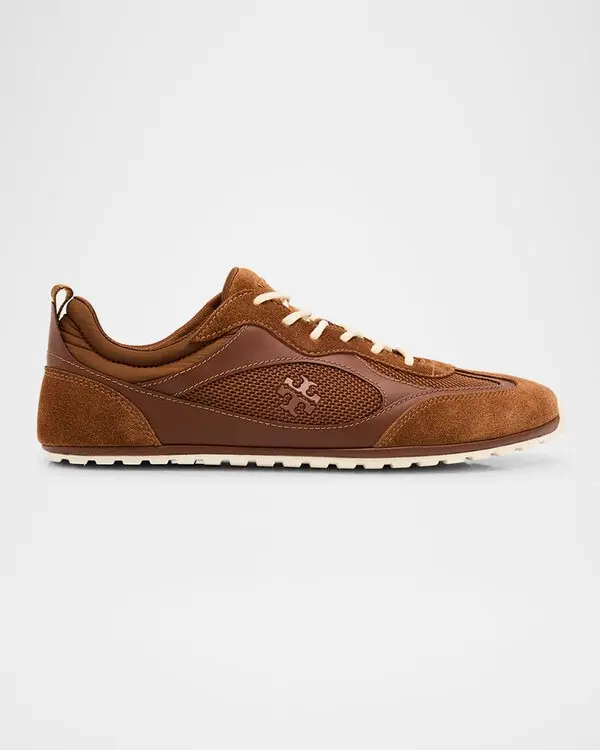 Tory Burch Leather And Suede Low-top Sneakers - Dark Olive