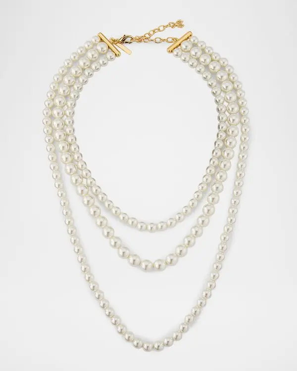 Lele Sadoughi Three-strand Pearly White Beaded Y Necklace - Pearl