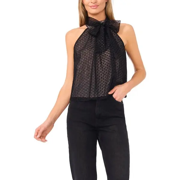 CECE DUPRAZ Swiss Dot Tulle Sleeveless Top - Rich Black