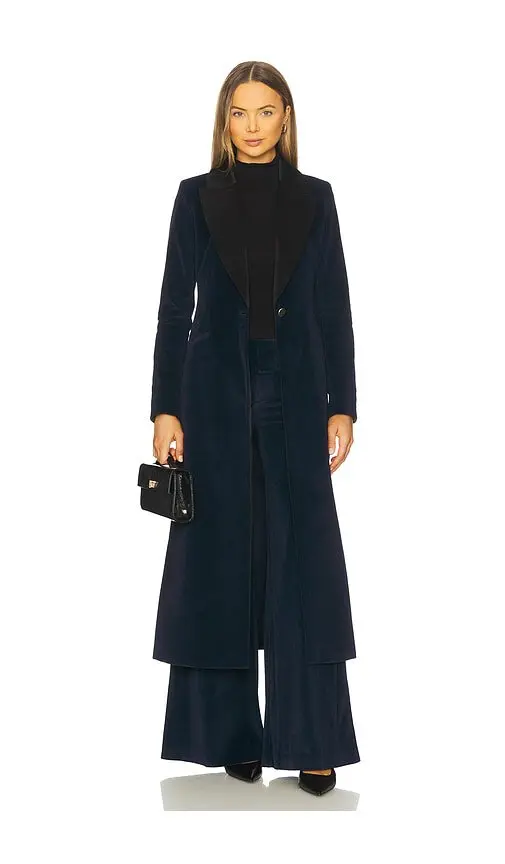 Alice + Olivia Theo Notch Collar Coat - Dark Midnight Blue