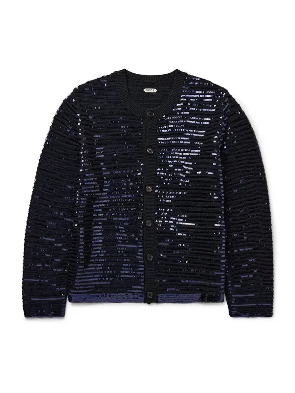 BODE Spotlight Sequinned Virgin Wool Cardigan - Black