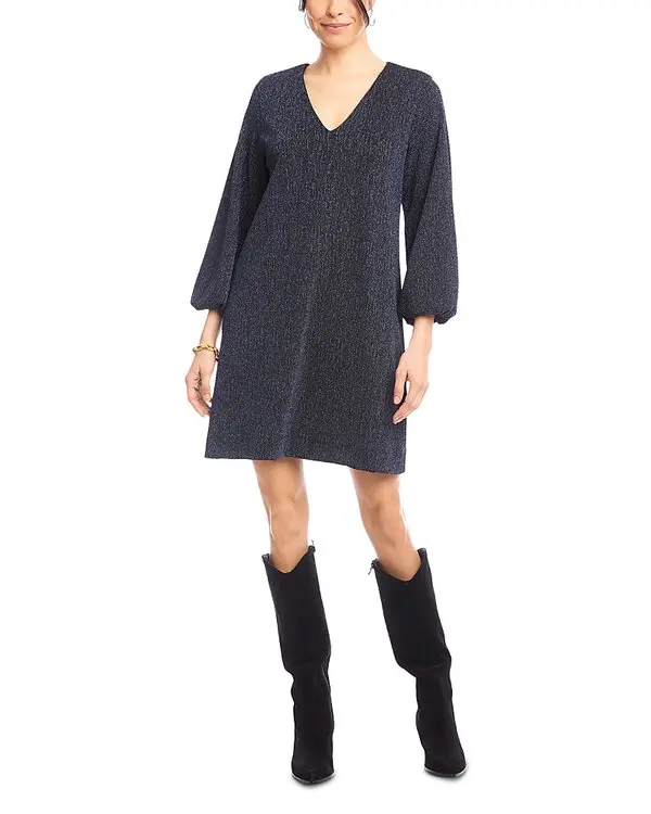 Karen Kane Metallic Knit Dress - Navy