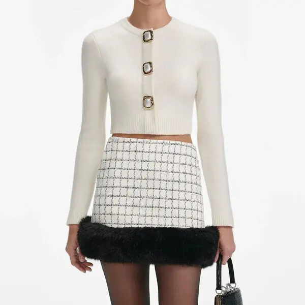 SELF-PORTRAIT Button Detailed Cardigan - Beige