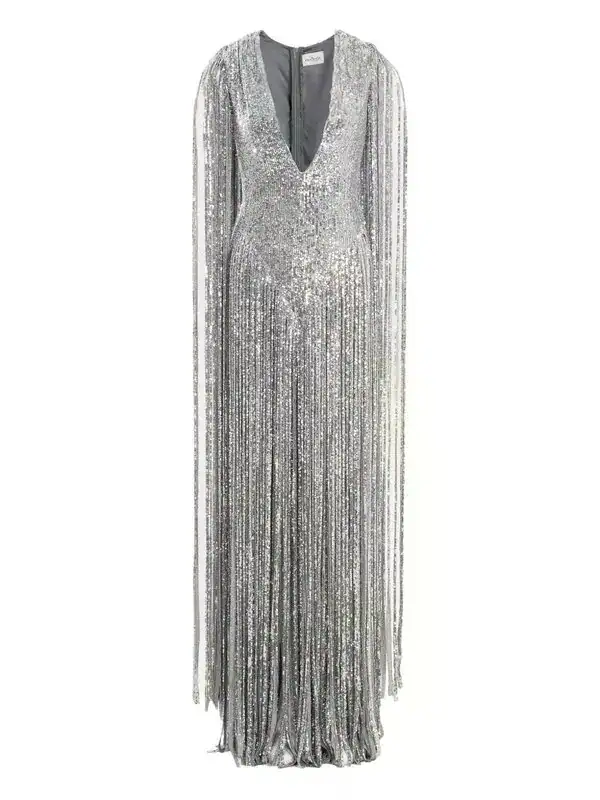 ANA RADU Sequin-embellished Fringed Maxi Dress - Silver | Editorialist
