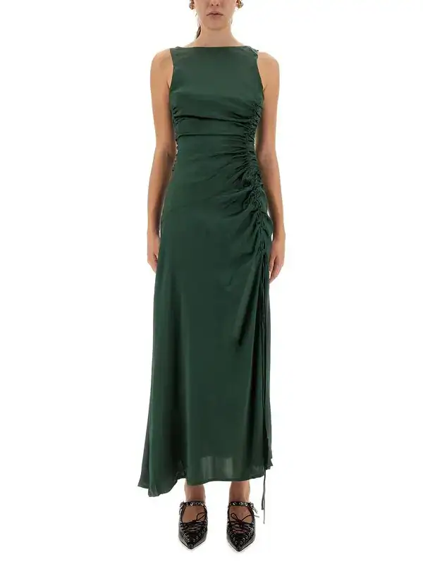 ganni green satin dress Ganni // Black & Green Silk Print V-Neck Dress – VSP Consignment