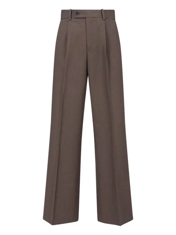 TONYWACK Wool Blend Wide Leg Trousers - Brown
