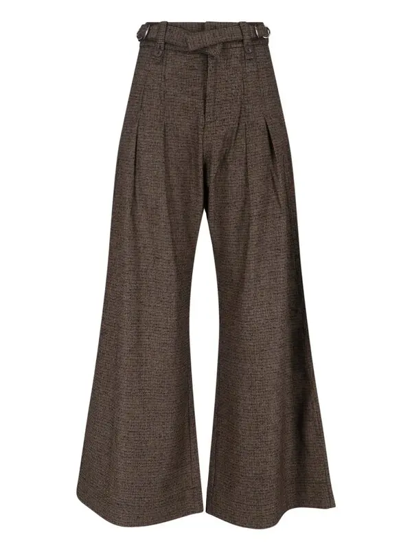 TONYWACK Wool Blend Wide Leg Trousers - Brown