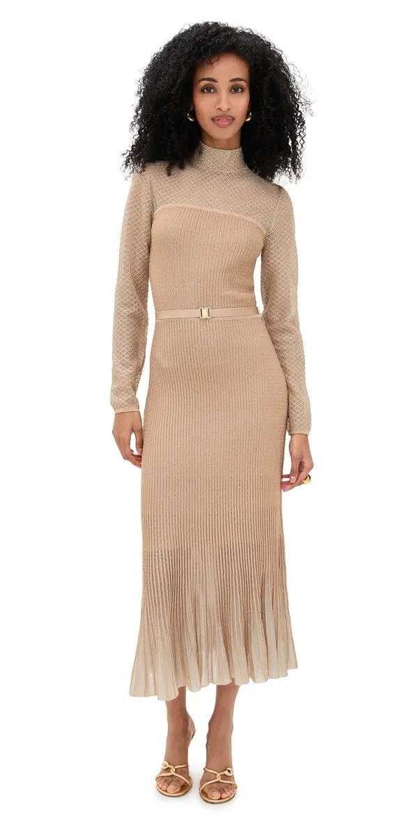 Zimmermann Metallic Ribbed Knit Midi Dress - Metallic Rose Gold |  Editorialist