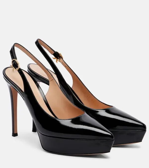 GIANVITO ROSSI Dasha 115 Patent Leather Platform Slingback Pumps - Black