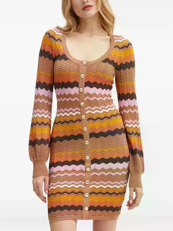 Guess Chevron-pattern Long-sleeve Mini Dress - Brown