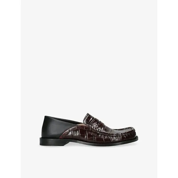 Loewe Campo Flap Back Leather Loafers - Blk/brown