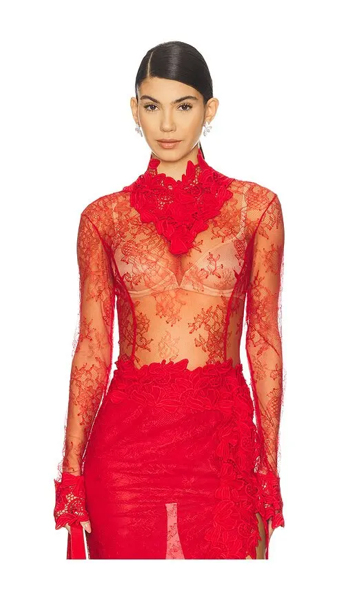 Blumarine Chantilly Lace Top - Lipstick Red