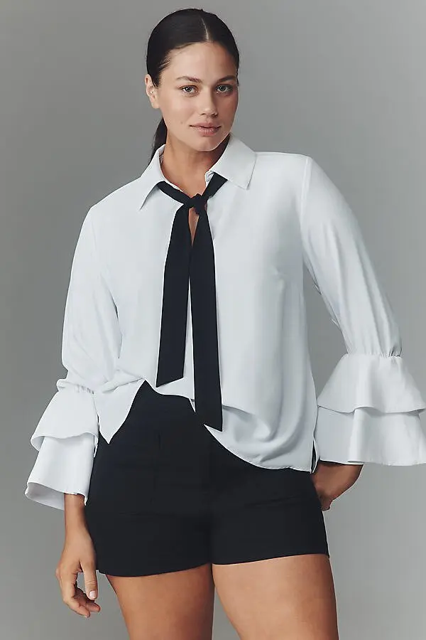 ELOQUII Ruffle-sleeve Top - White