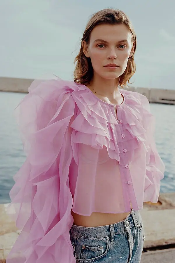 Maeve Organza Ruffled Sheer Top