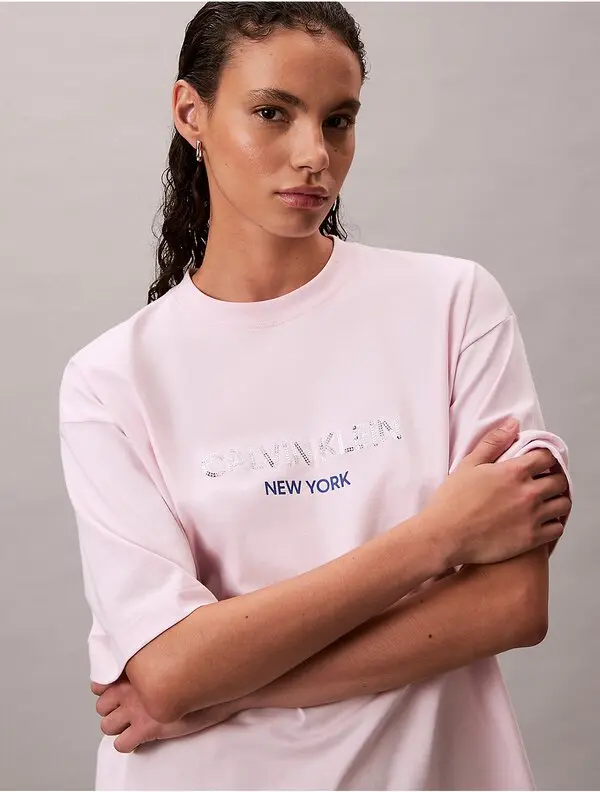 Calvin Klein Sequin Logo Relaxed T-shirt - Pearly Pink