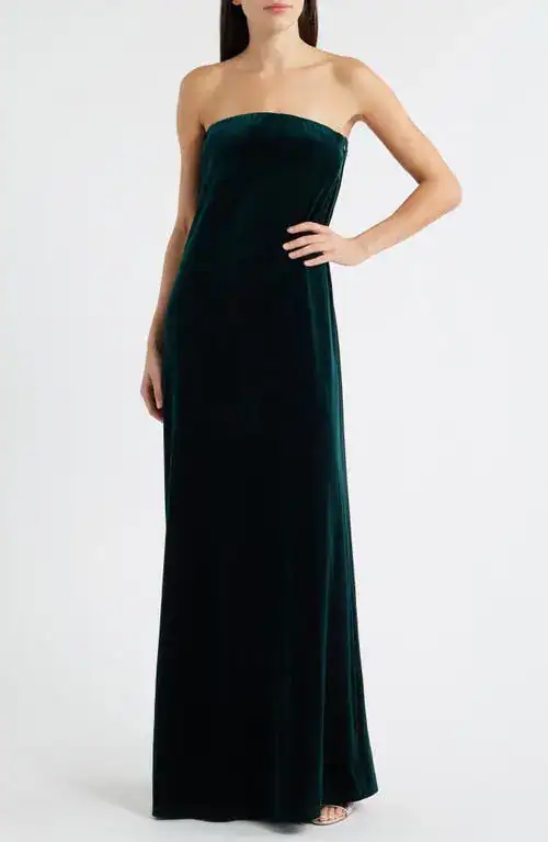 Lucy Paris Breanna Strapless Velvet Gown In Emerald - 50% Off | Editorialist