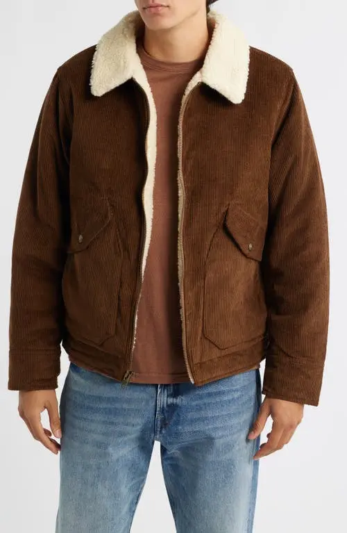 SCHOTT Corduroy Delivery Jacket With Fleece Collar - Brown
