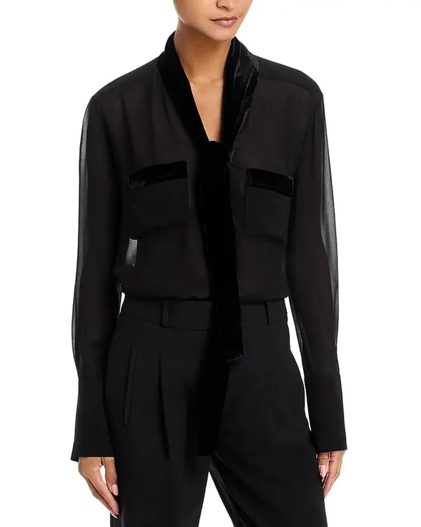 FRAME The Velvet Trim Modern Tie Silk Blouse