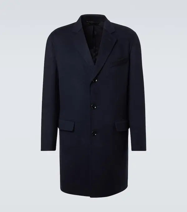 Brioni Wool And Cashmere Overcoat - Blue