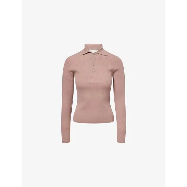 Vince Ribbed Cashmere And Silk Polo Top - Beet Root