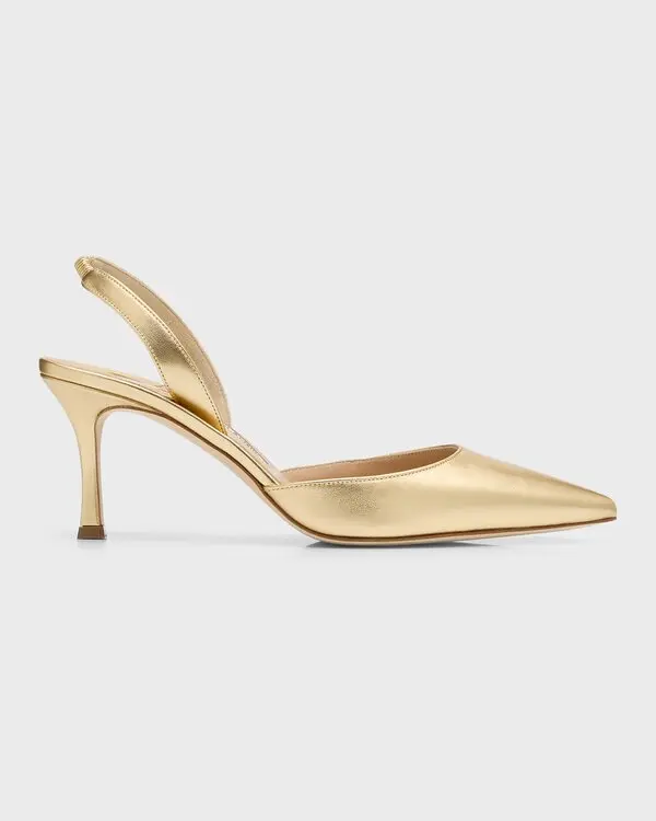 Manolo Blahnik Carolyne Metallic Leather Slingback Pumps - Gold