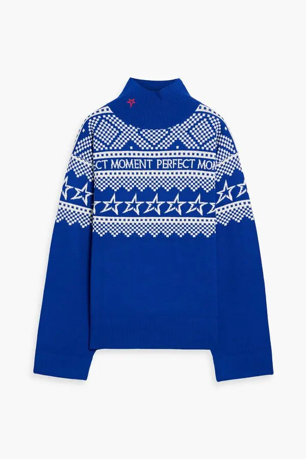 Perfect Moment Intarsia Merino Wool Turtleneck Sweater