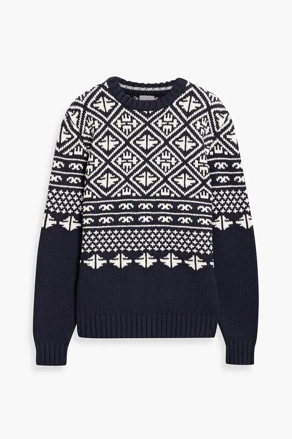 Bogner Lucian Jacquard-knit Wool-blend Sweater - Navy