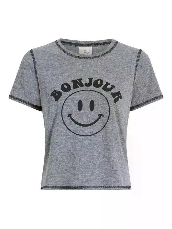 Cinq À Sept Bonjour Smiley Shrunken T-shirt - Grey | Editorialist