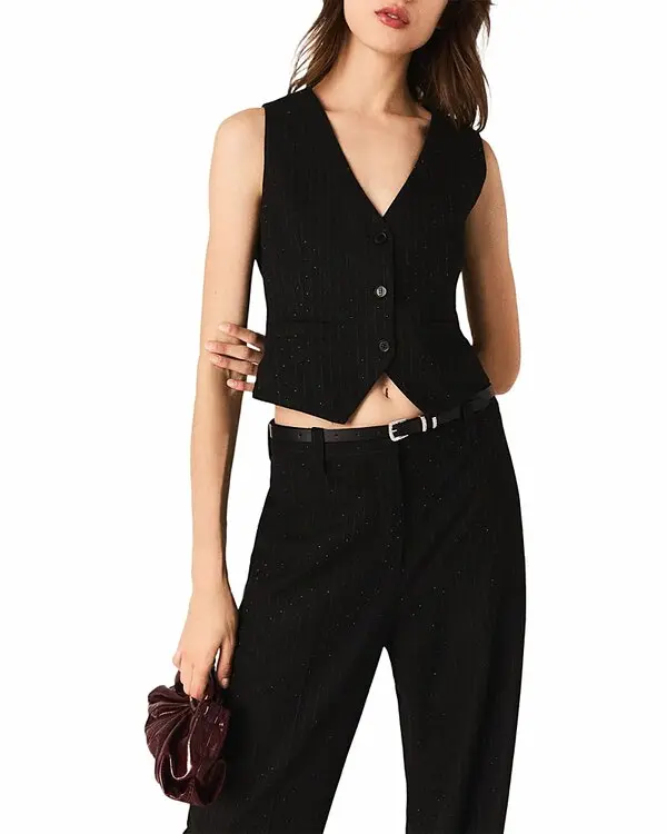 Maje Lanoir Embellished Sleeveless Jacket - Black