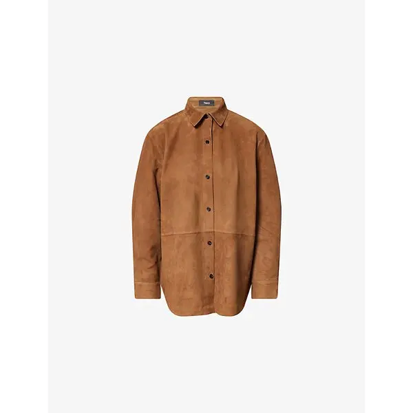 Theory Relaxed-fit Suede Shirt - Deep Tobacco
