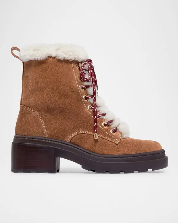 Bernardo North Suede Shearling-trim Hiker Boots - Almond Split Suede