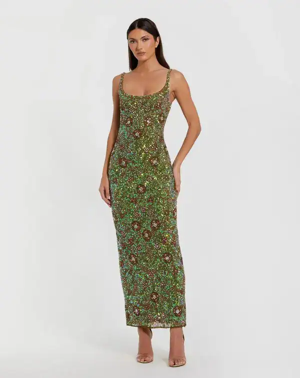 Mac Duggal Hand-Embellished Floral Maxi Dress - Green | Editorialist